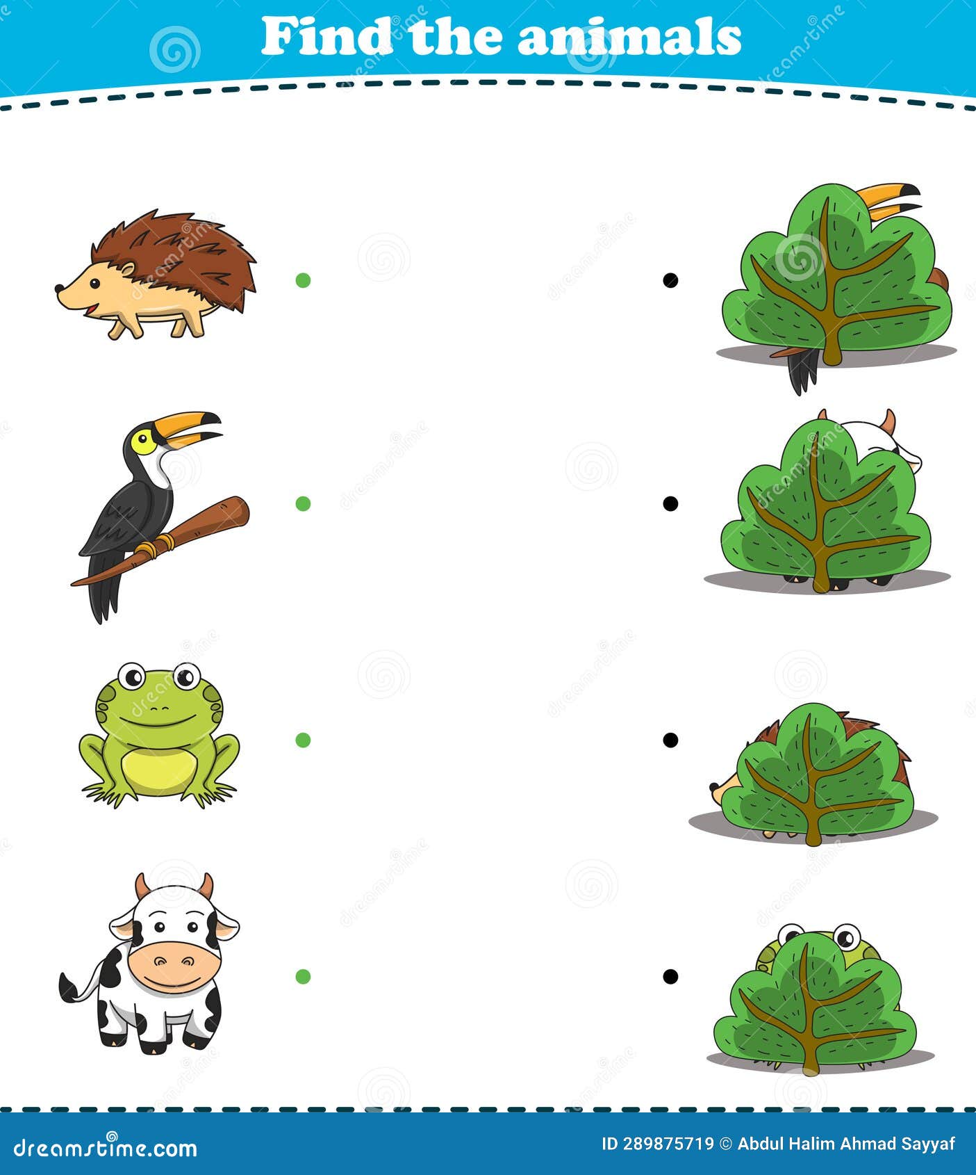 Finding Hiding Animals Child Exercise Sheet Cow Hippopotamus Frog Tiger ...