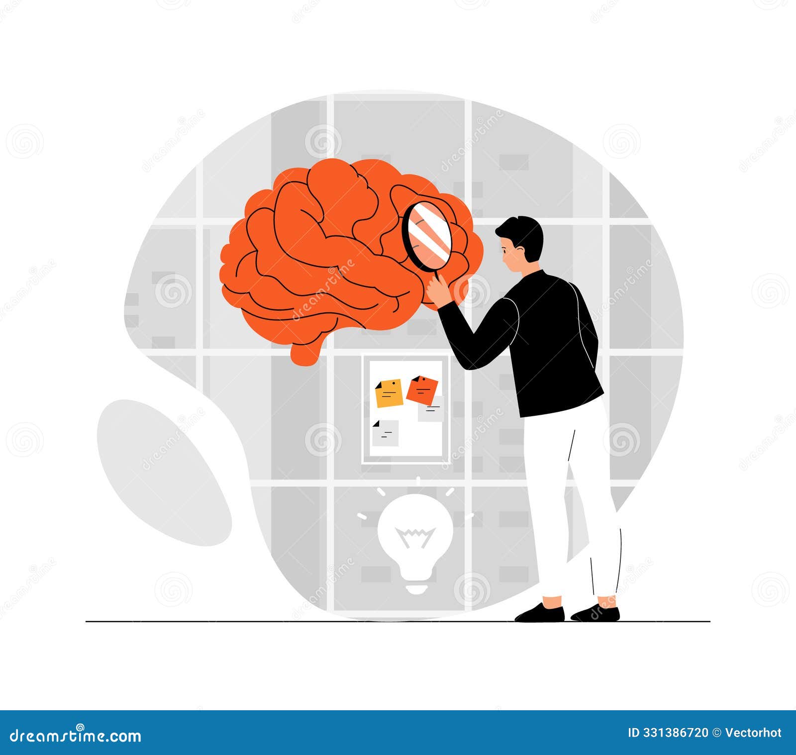 Finding Ideas, Brainstorming Process. Man Examines The Brain With A ...