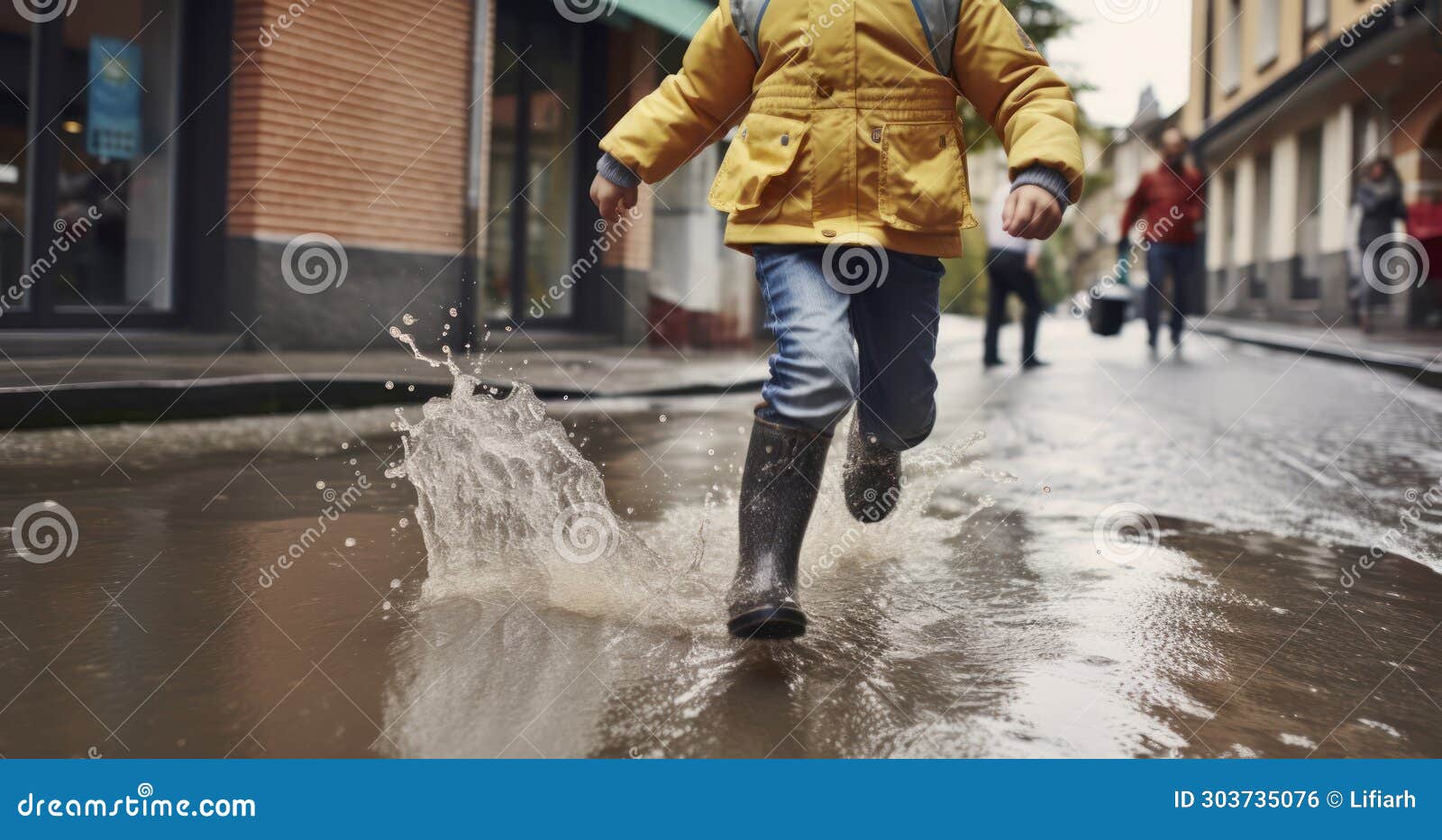 Finding Joy in Puddle Jumping and Running in the Open Air Stock ...