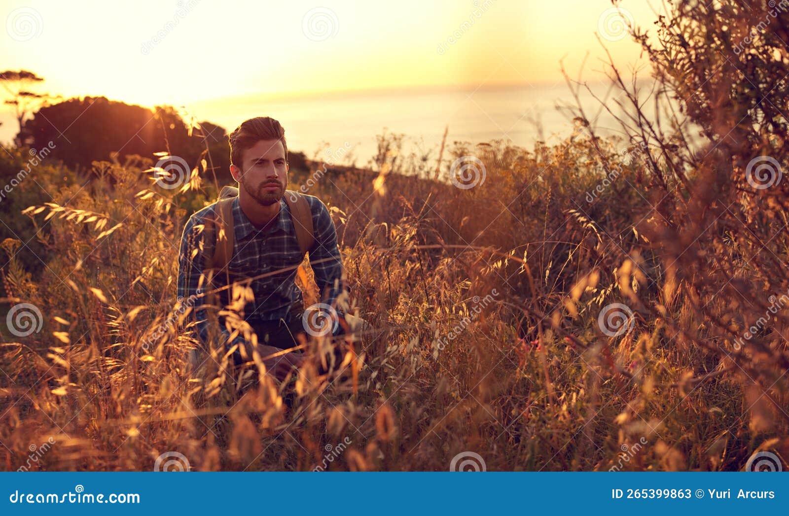 Finding Peace in Nature. a Handsome Young Man Enjoying a Hike. Stock ...