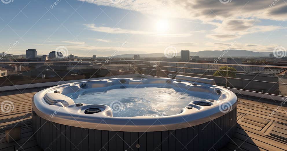 Finding Peace in a Relaxing Rooftop Jacuzzi Stock Illustration ...