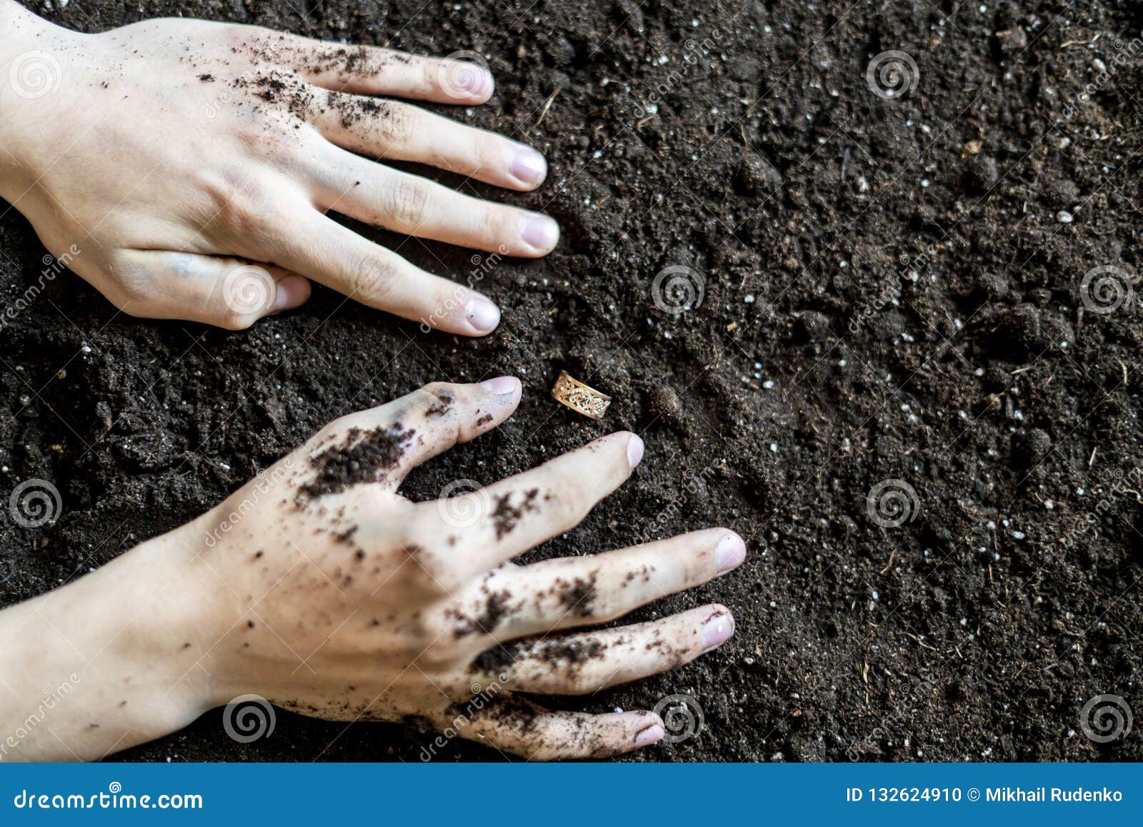 Finding a Precious Golden Ring in the Soil Ground F Stock Photo - Image ...