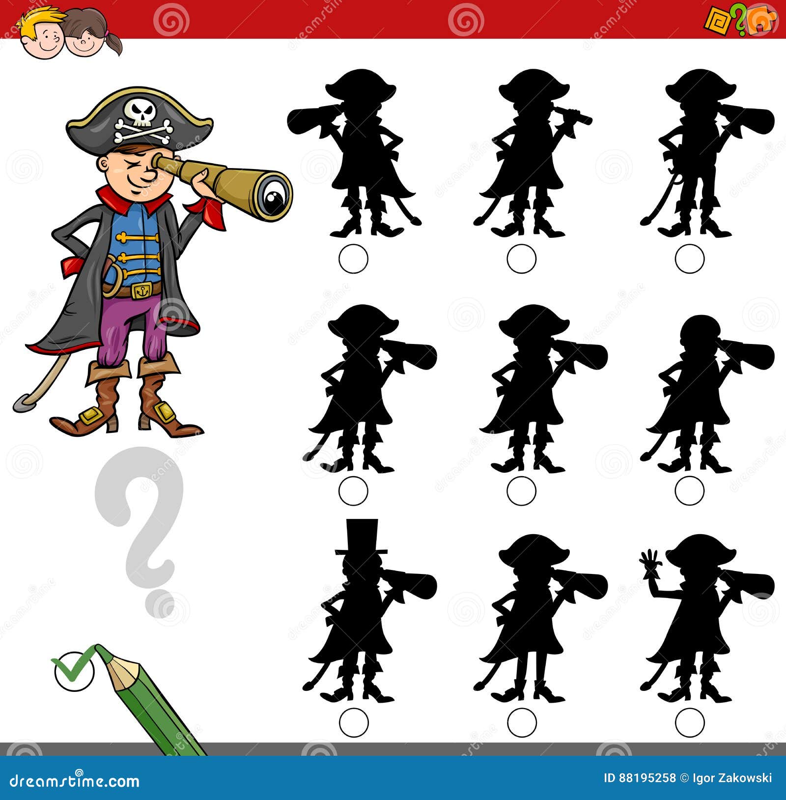 Finding Shadow Game with Pirate Stock Vector - Illustration of shape ...