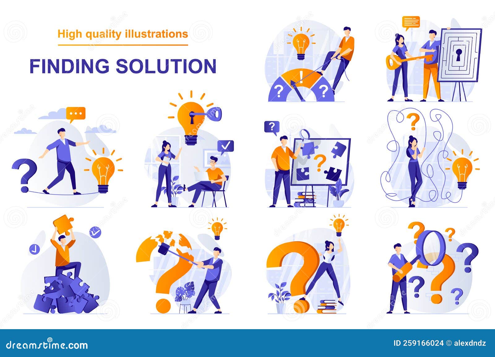 Finding Solution Web Concept with People Scenes Set in Flat Style Stock ...