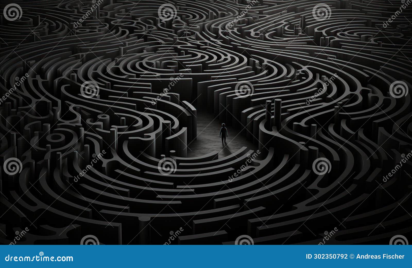 Finding a Way Out of the Black Labyrinth. Stock Illustration ...