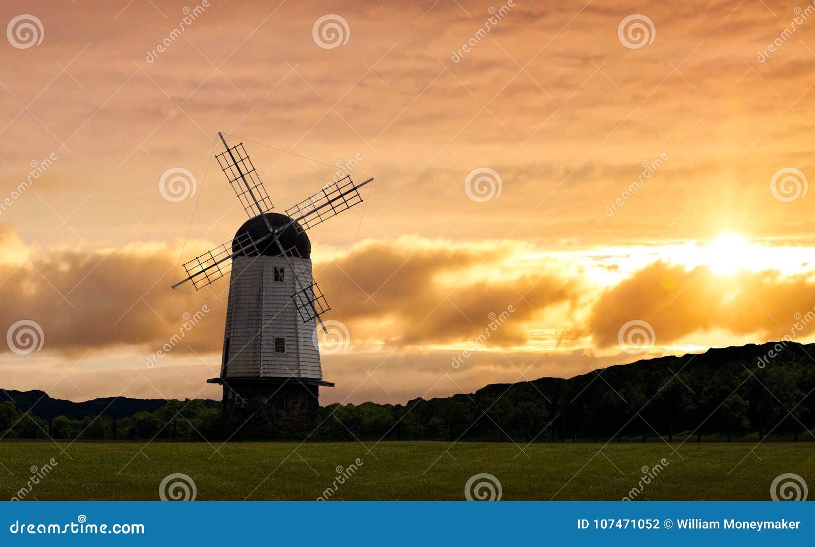 Sunset with windmill stock photo. Image of colorful - 107471052