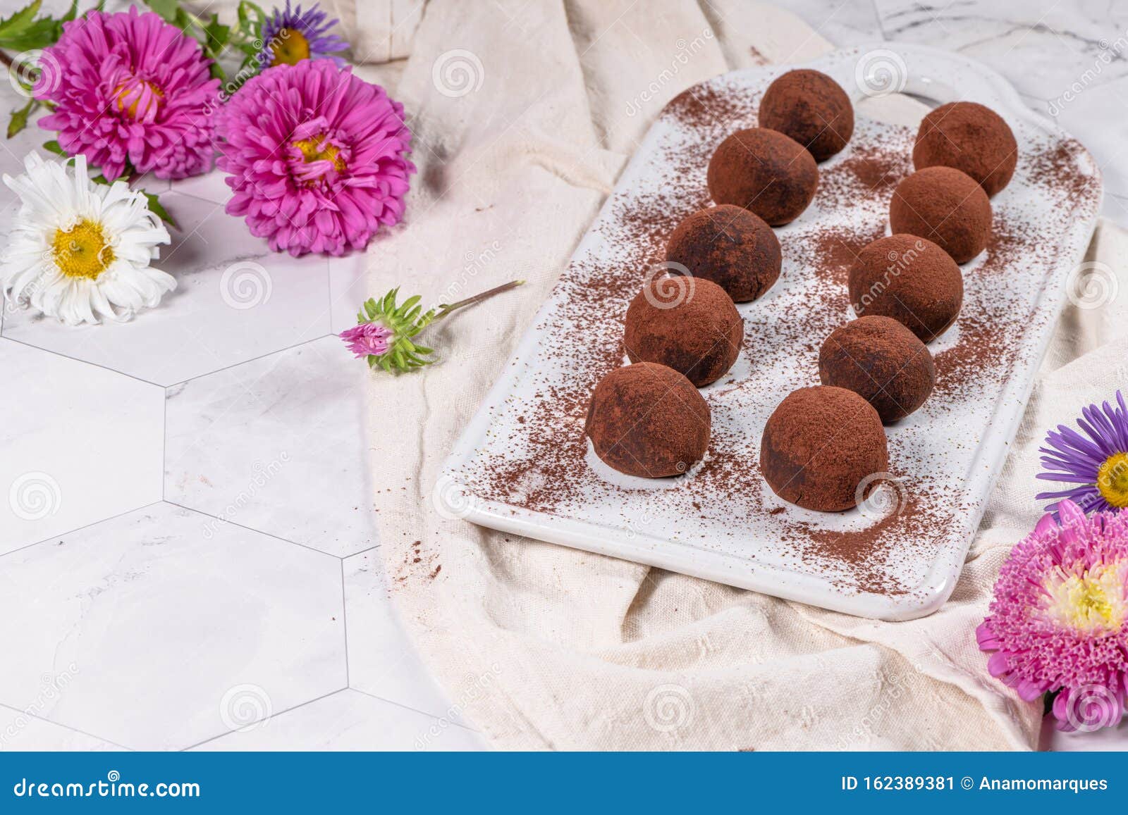 Fine Chocolate Truffles on White Ceramic Plate Stock Image - Image of ...