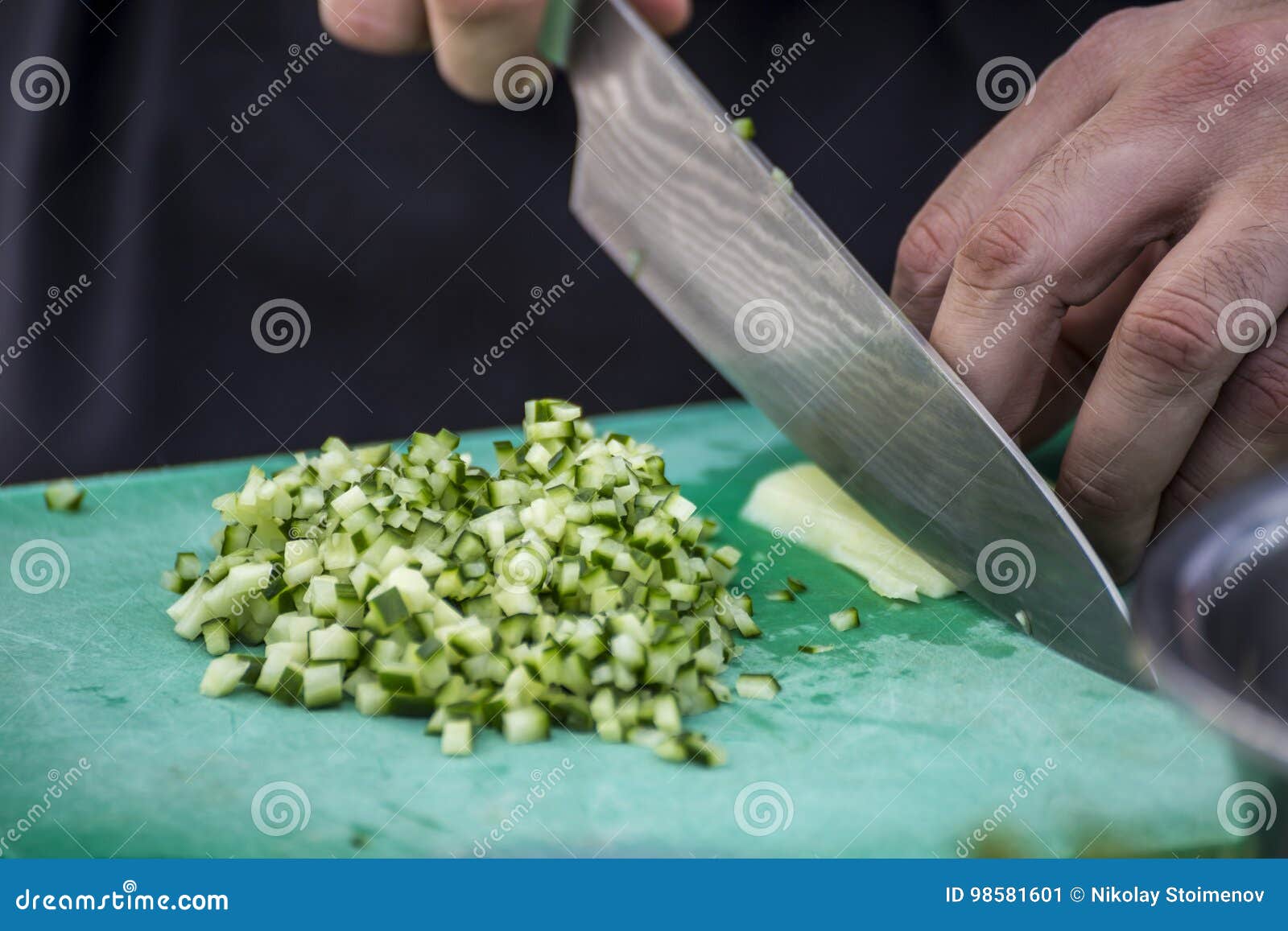 Fine chopped cucumber stock image. Image of making, ripe - 98581601