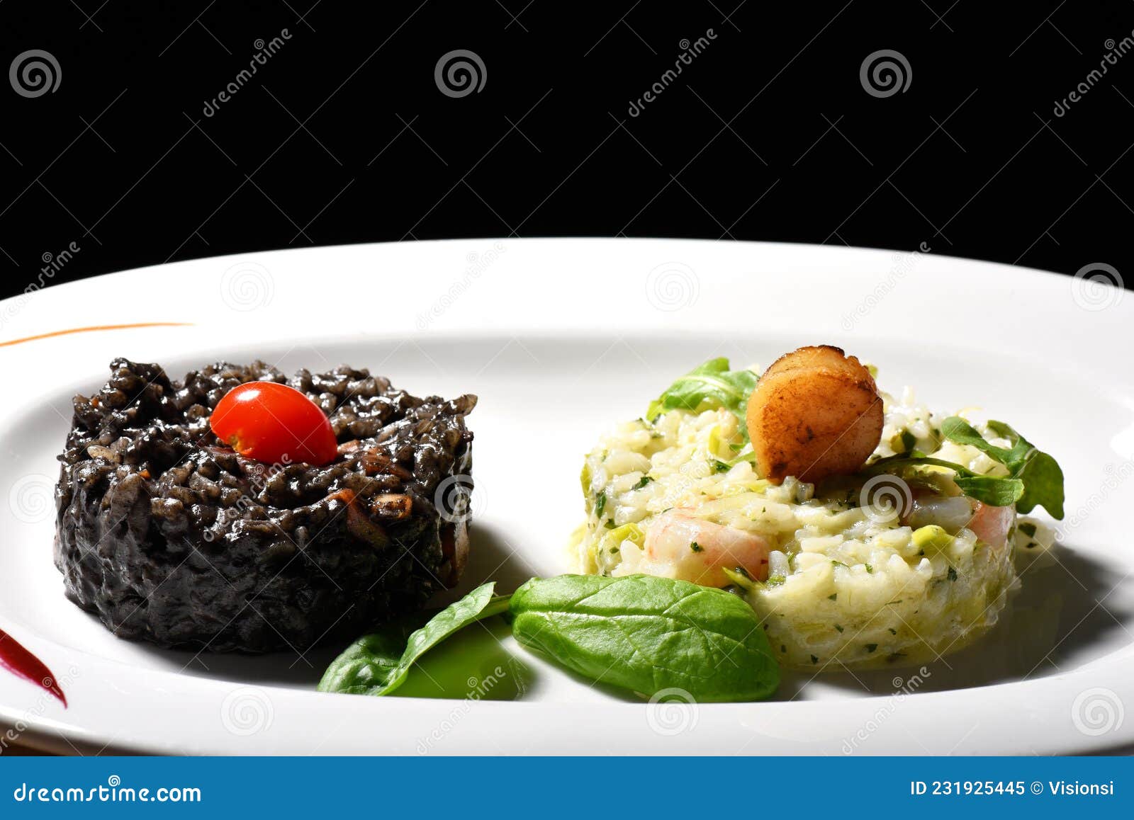 Fine Dining, Black Risotto with Squid Ink and Seafood Risotto Stock ...