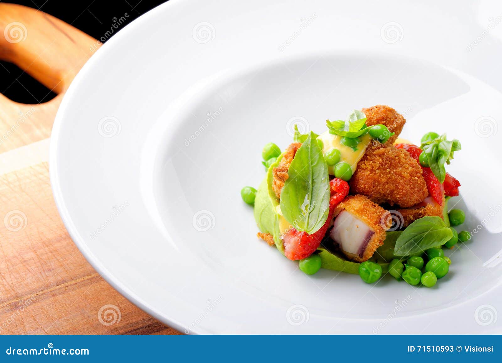 Fine Dining Fried Octopus Basil Mousse Green Peas Stock Photos - Free ...