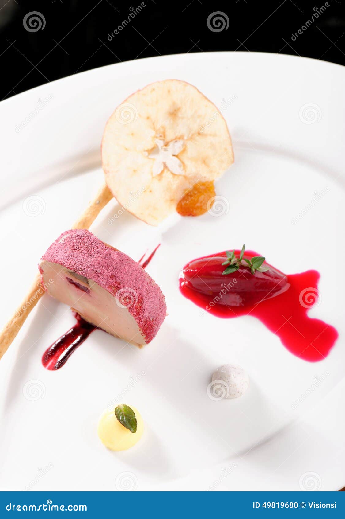 Fine Dining, Goose Foie Gras with Black Garlic Stock Photo - Image of ...