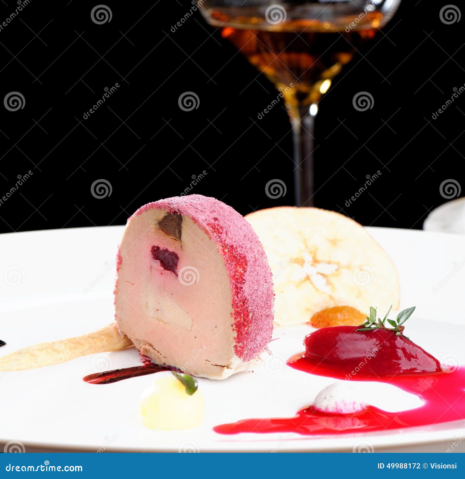 Fine Dining, Goose Foie Gras with Black Garlic Stock Photo - Image of ...