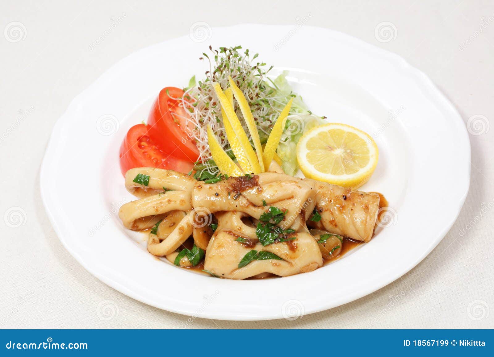 Fine Dining Meal, Fresh Squid Stock Image - Image of salad, cream: 18567199
