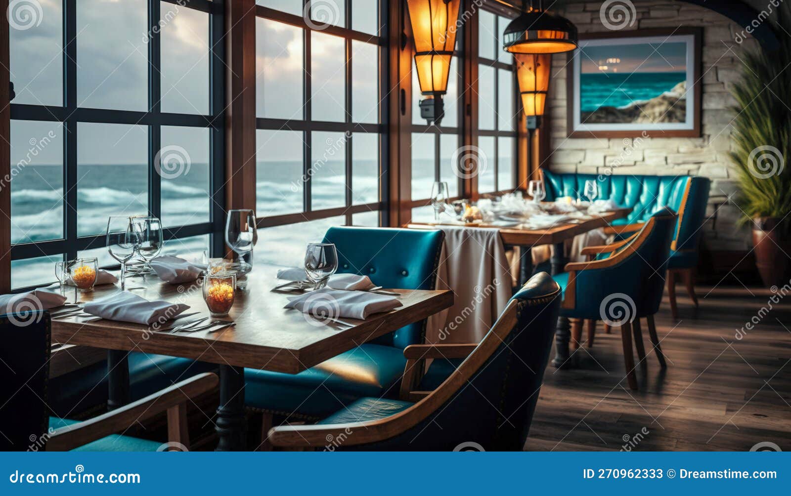 Fine Dining with Ocean View, Inside a Large Luxury Restaurant ...