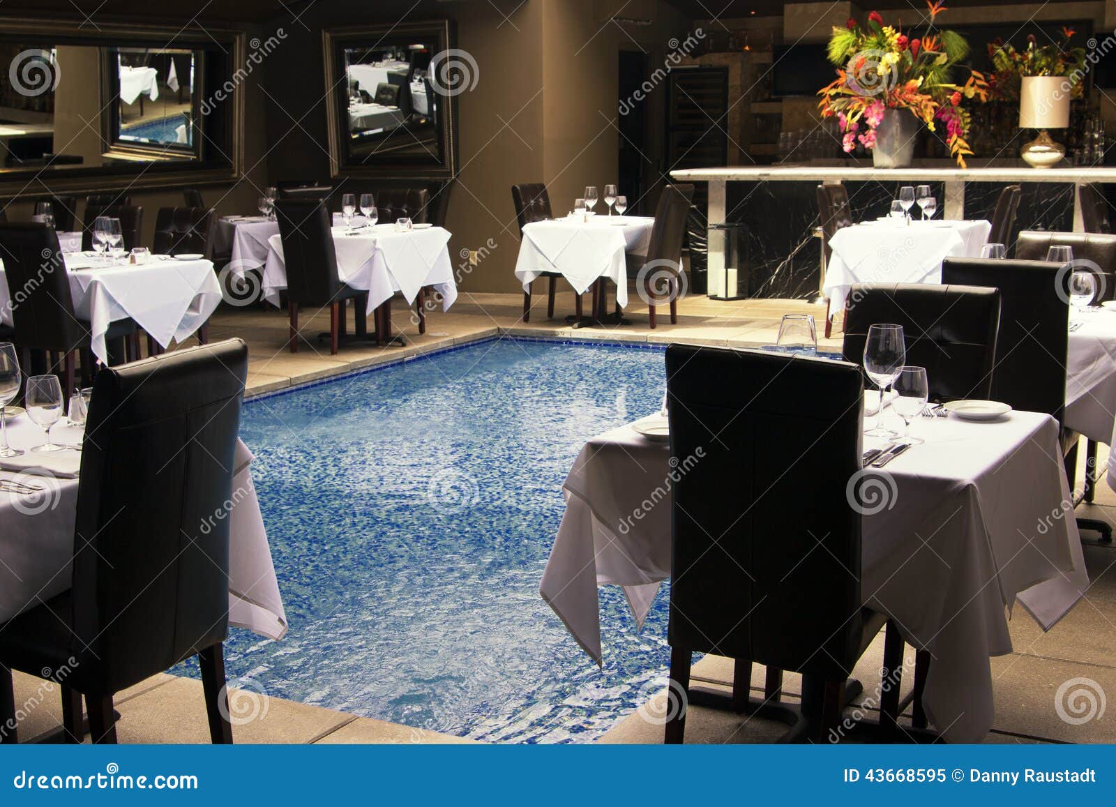 Fine Dining Restaurant with Pool Stock Image - Image of party, pool ...