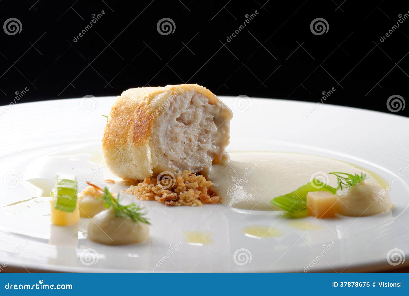 Fine Dining, Trout Fish Fillet Breaded in Herbs and Spice Stock Photo ...