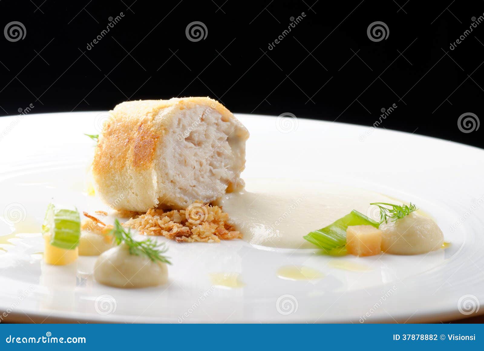 Fine Dining, Trout Fish Fillet Breaded in Herbs and Spice Stock Photo ...