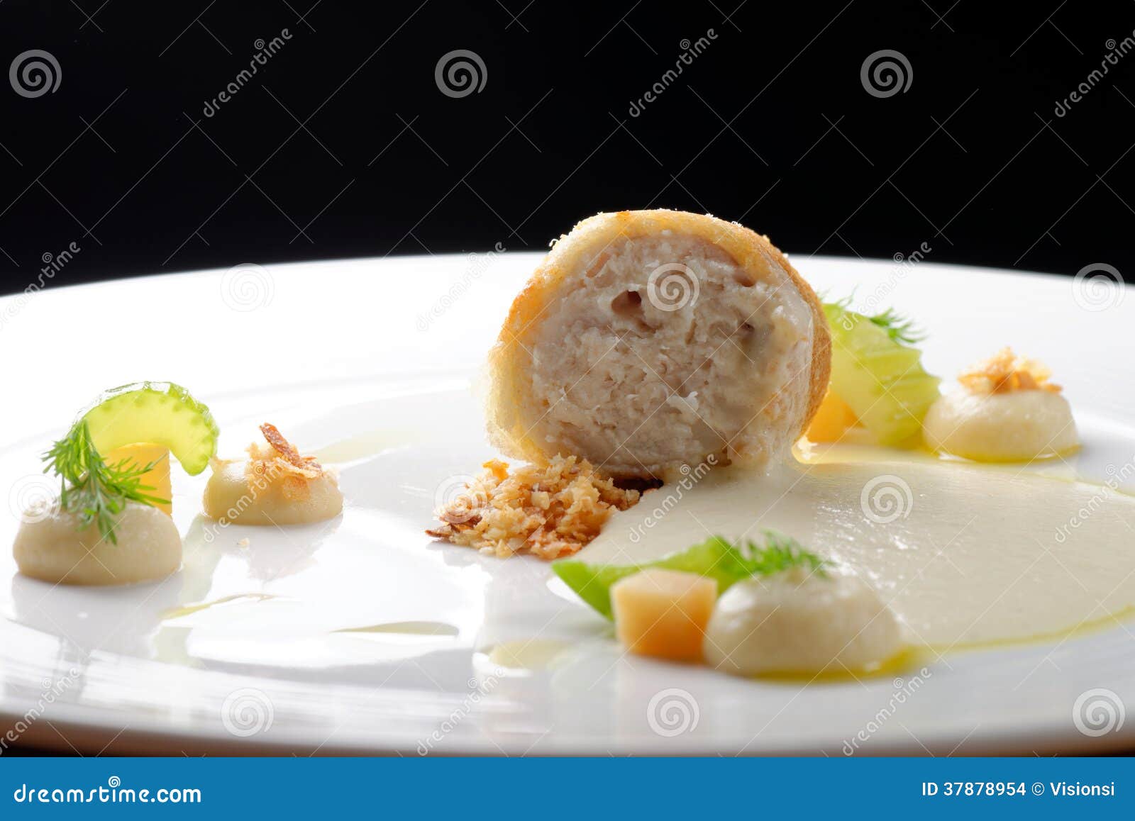 Fine Dining, Trout Fish Fillet Breaded in Herbs and Spice Stock Photo ...