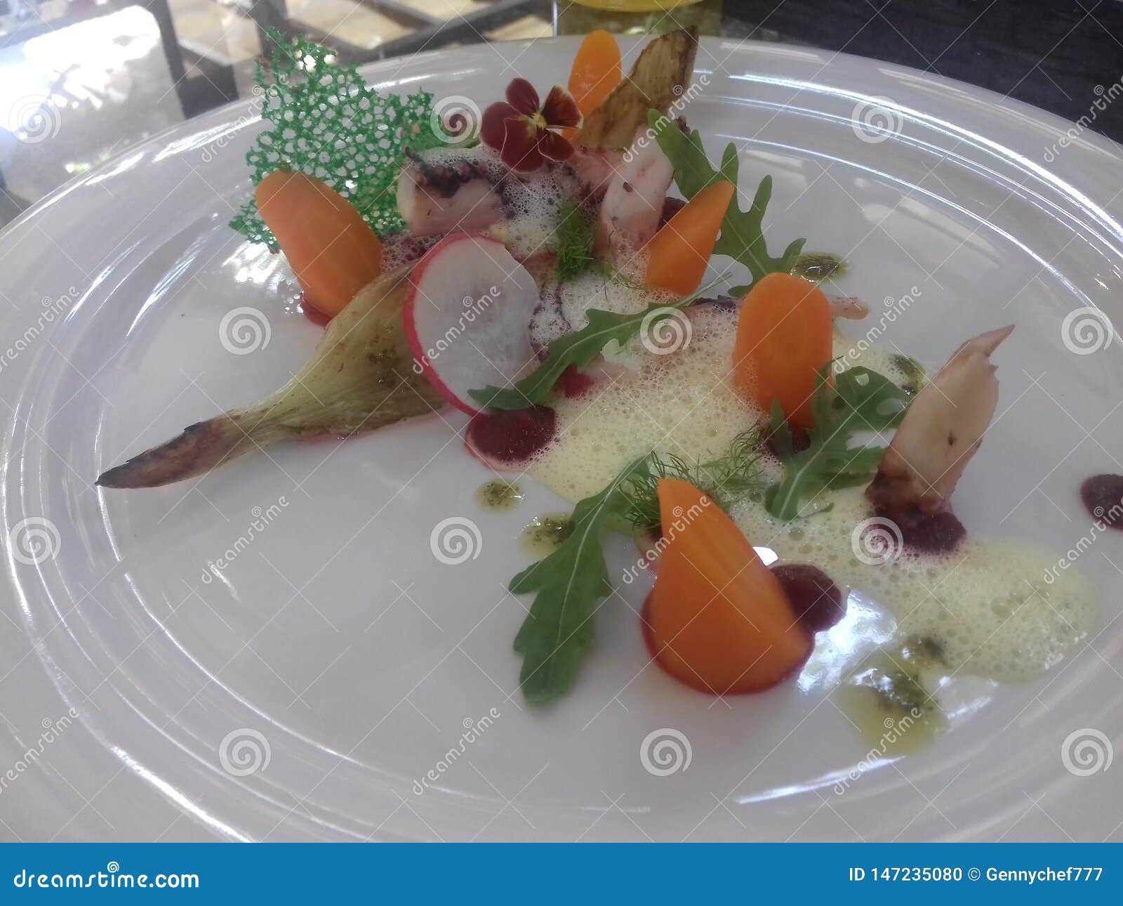 Fine Dinning Plating Octopuss with Lemon Foam Stock Photo - Image of ...