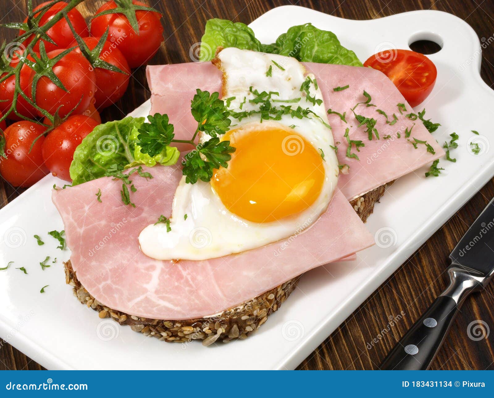 Fine Meat - Bread with Ham and Fried Egg Stock Photo - Image of ...