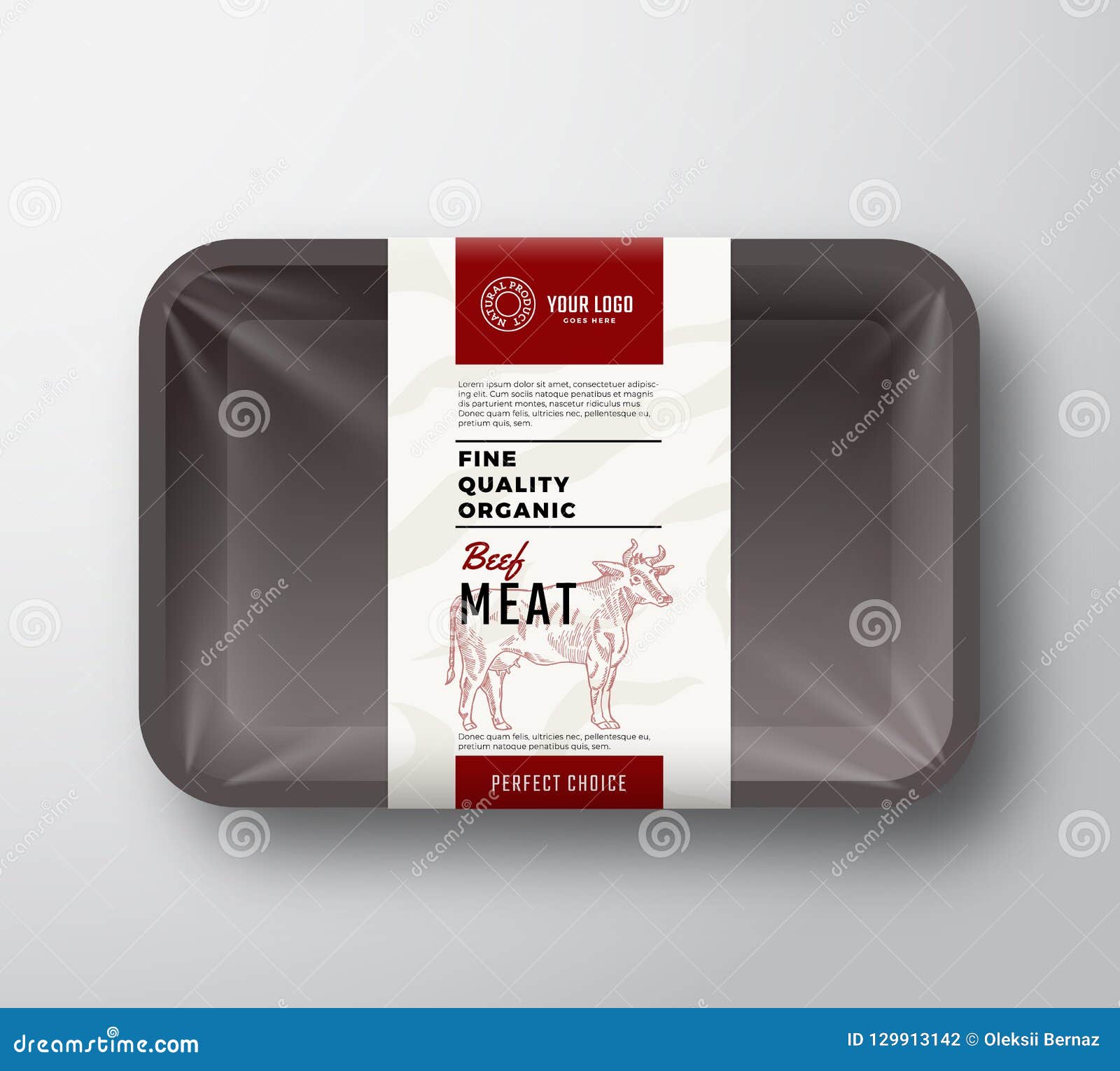 Fine Quality Organic Beef. Vector Meat Packaging Label Design On A ...