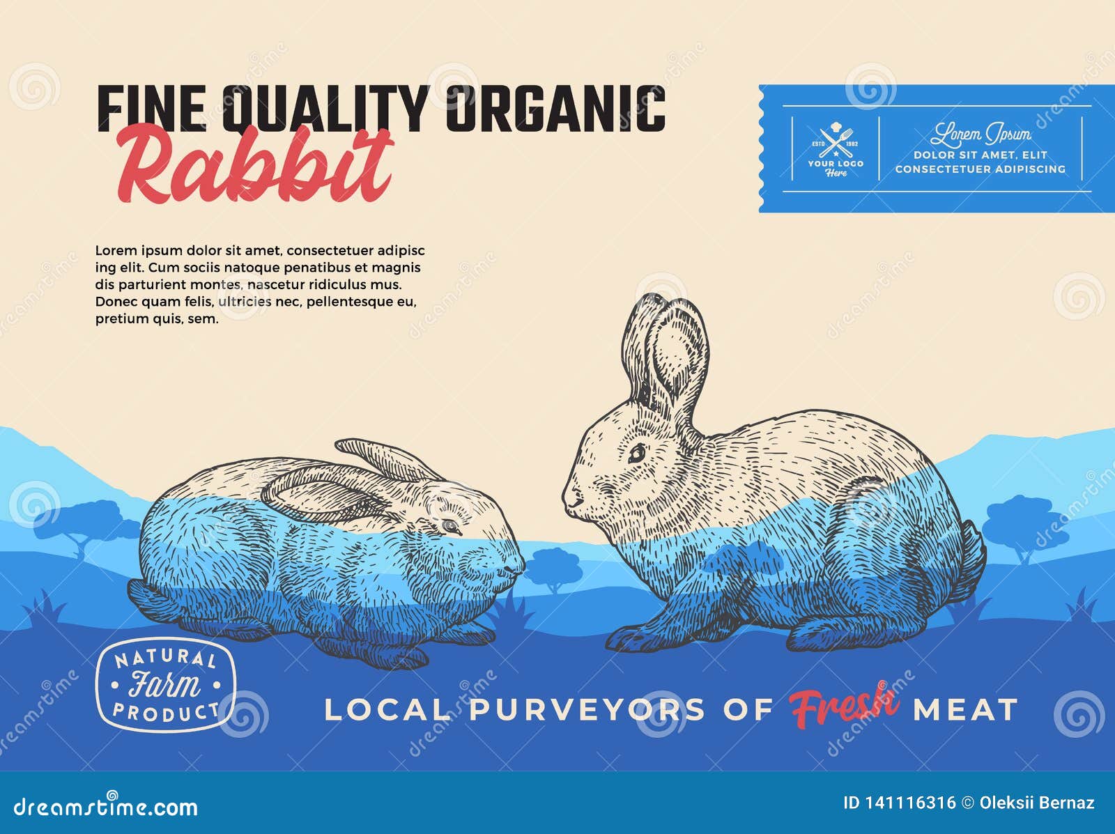 Fine Quality Organic Rabbit. Abstract Vector Meat Packaging Design or ...