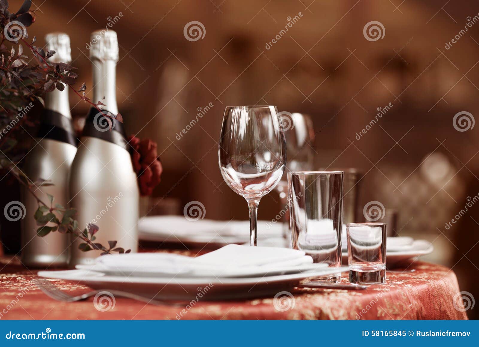Fine Restaurant Dinner Table Place Setting Indoor. Stock Image - Image ...