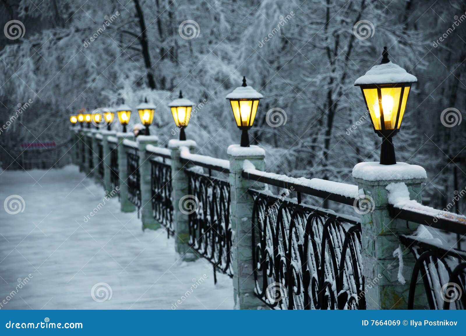 The Fine Snow Evening in Mountains Stock Image - Image of road, railing ...