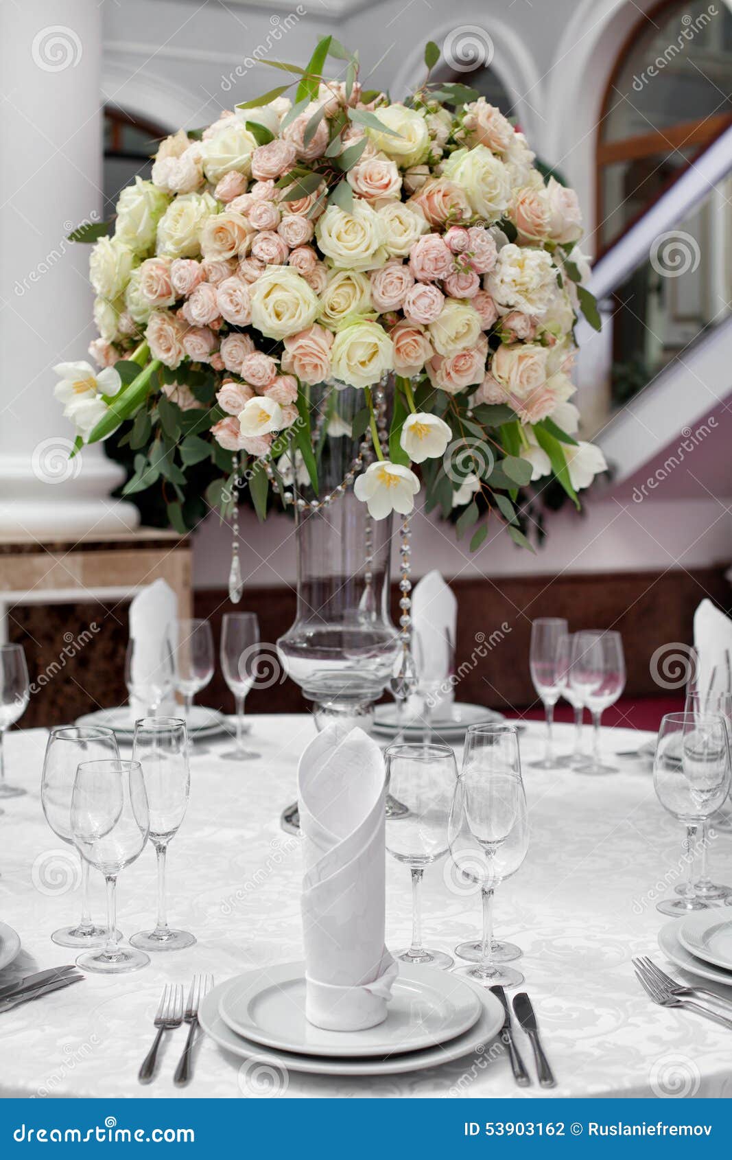 Fine Table Setting with Roses Stock Photo - Image of elegant, napkin ...