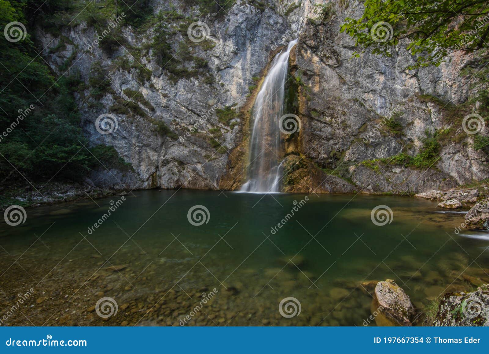 Fine Waterfall in Rockwall in a Forest Stock Photo - Image of rain ...