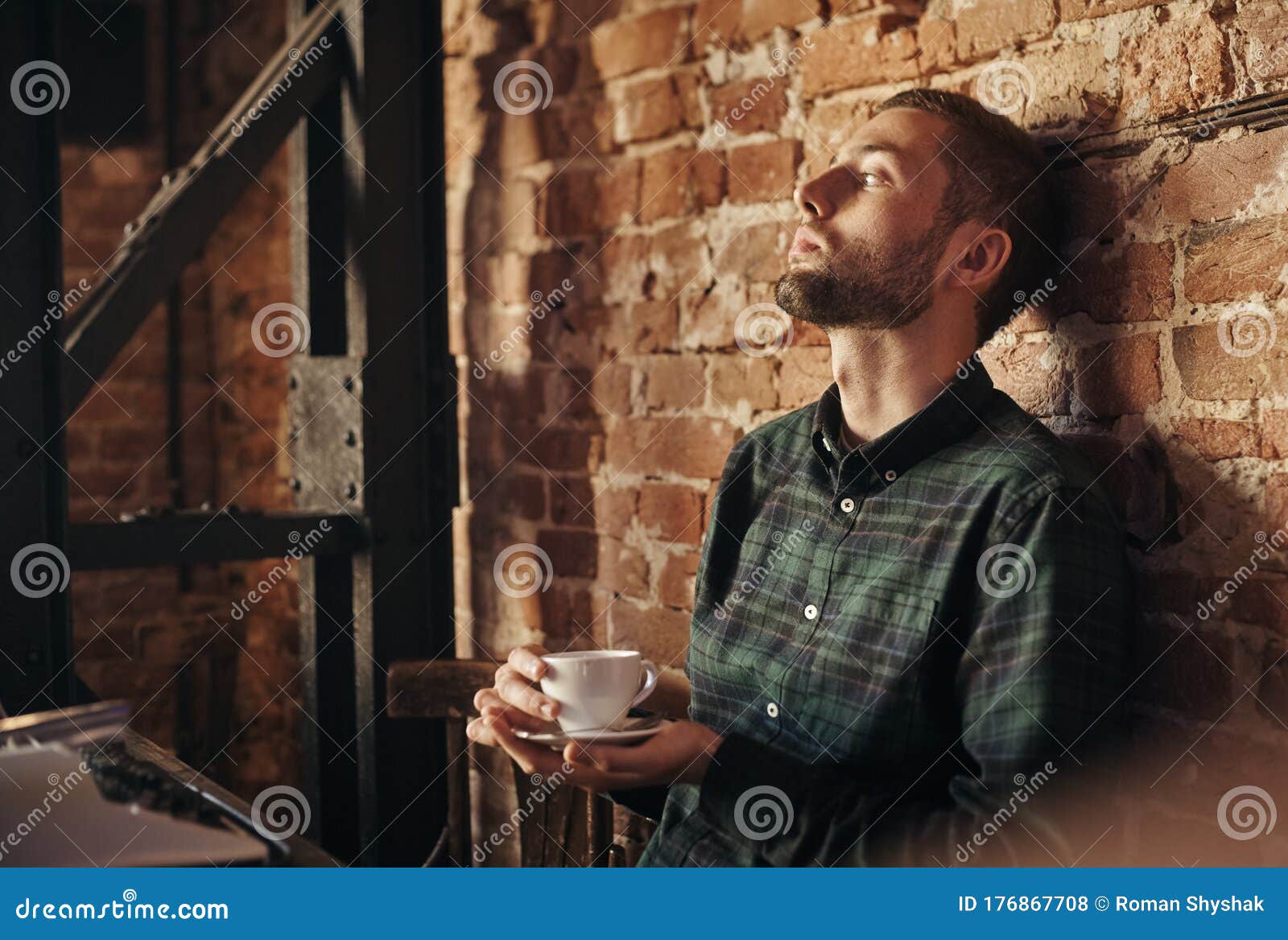 Fine Writer Drinking Morning Coffee and Working Stock Photo - Image of ...
