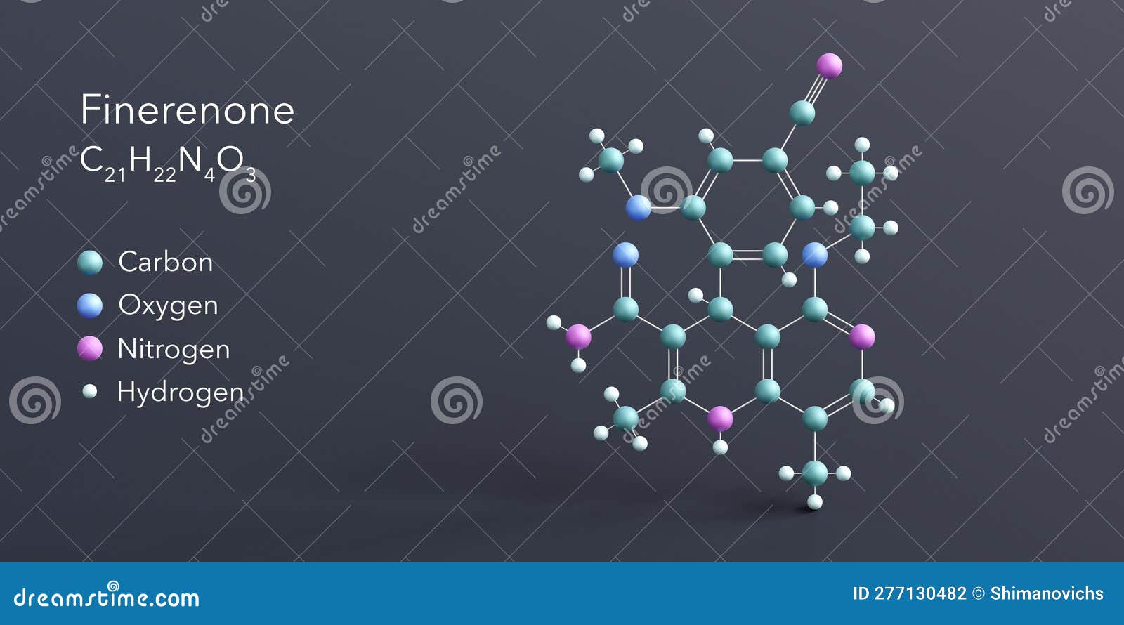 Finerenone Molecule 3d Rendering Flat Molecular Structure With Chemical Formula And Atoms Color