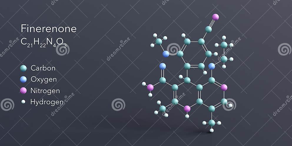 Finerenone Molecule 3d Rendering, Flat Molecular Structure with ...