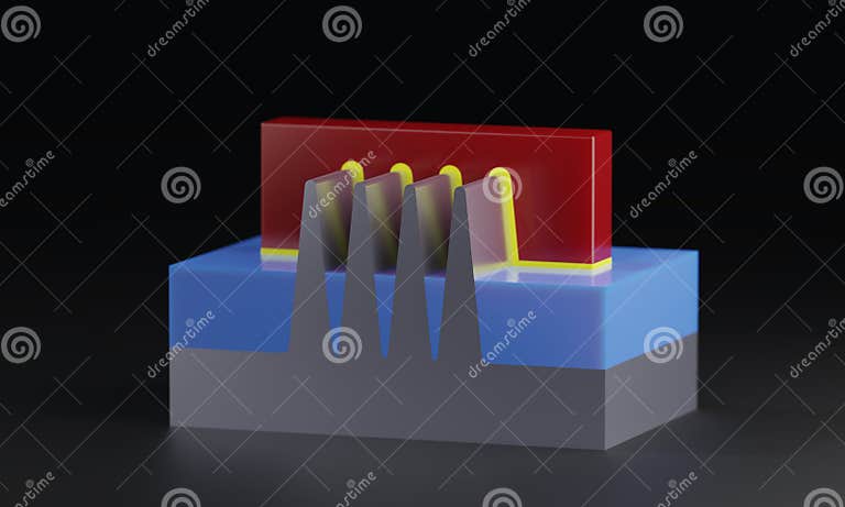 FinFET Transistor. 3D Model Compare the Size and Area Stock ...