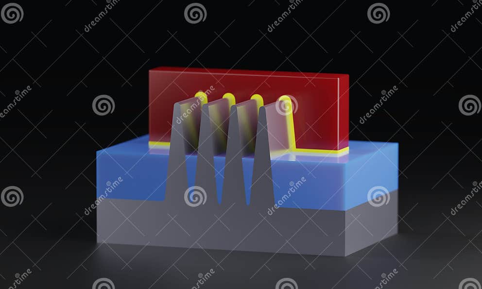 FinFET Transistor. 3D Model Compare the Size and Area Stock ...