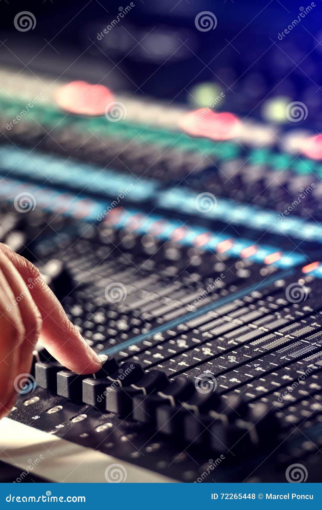 Finger Adjusting Audio Mixer in the Studio Stock Photo - Image of music ...