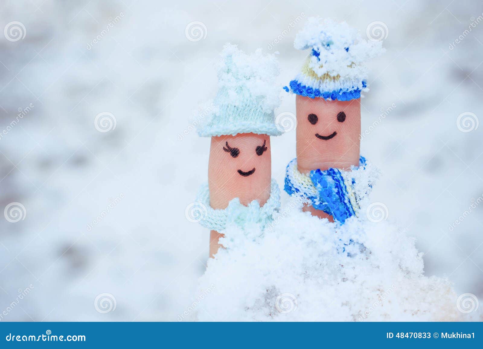 Finger Art of a Happy Couple on the Background of Snow Stock Image ...