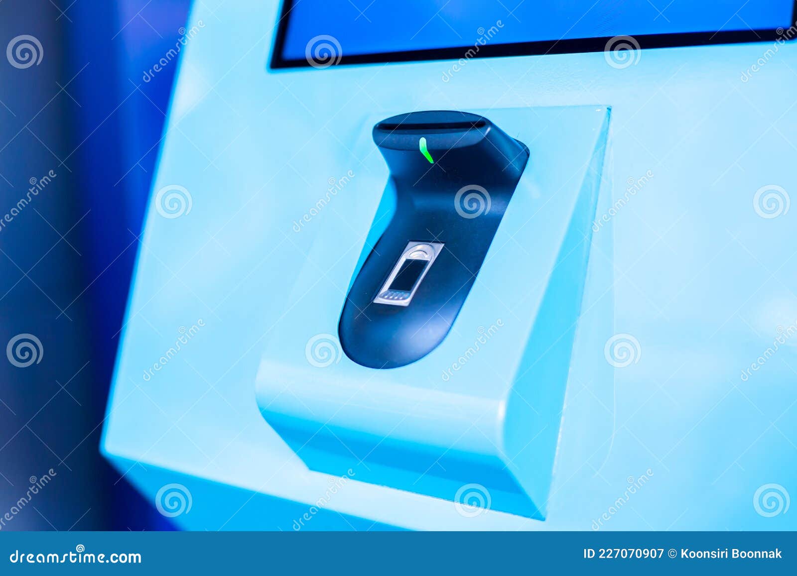 Finger Biometric Scanner on Blue Machine. the Concept Data Access ...