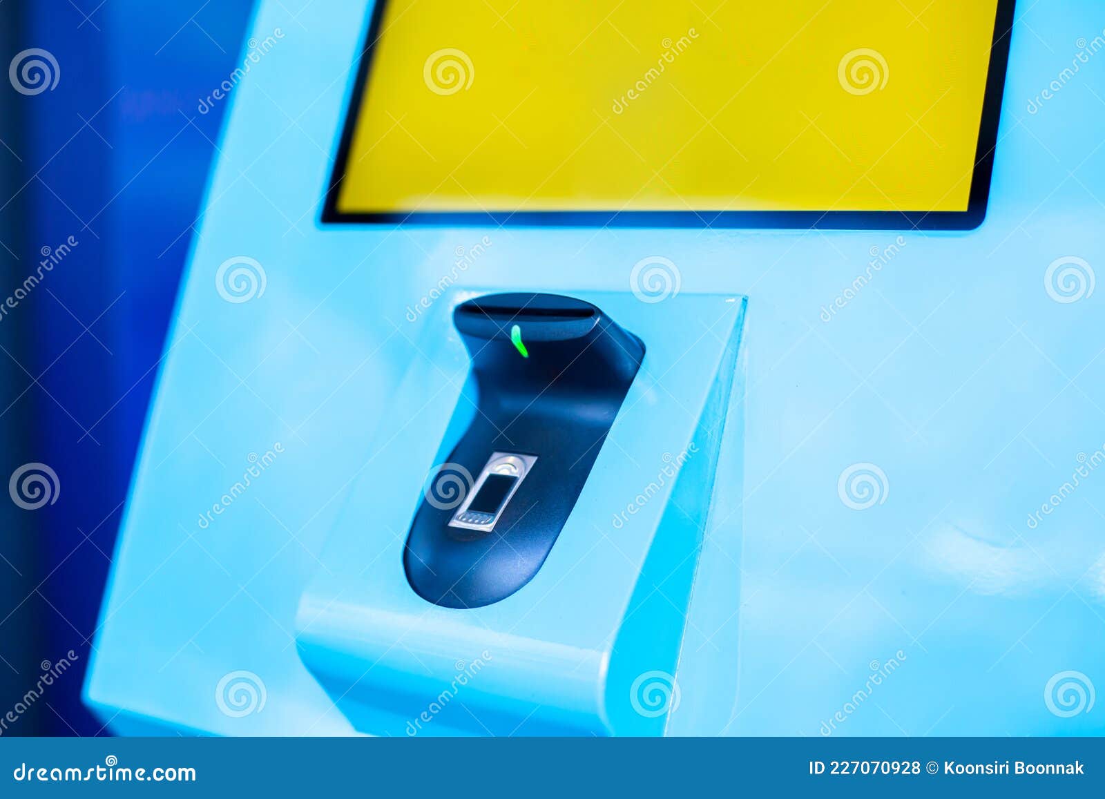 Finger Biometric Scanner on Blue Machine. the Concept Data Access ...