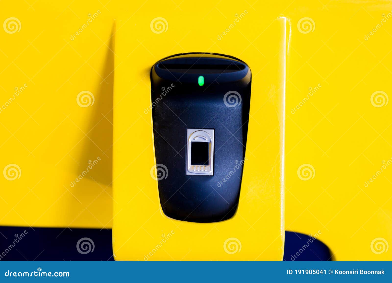 Finger Biometric Scanner With Blurry Finger On Yellow Machine Royalty ...