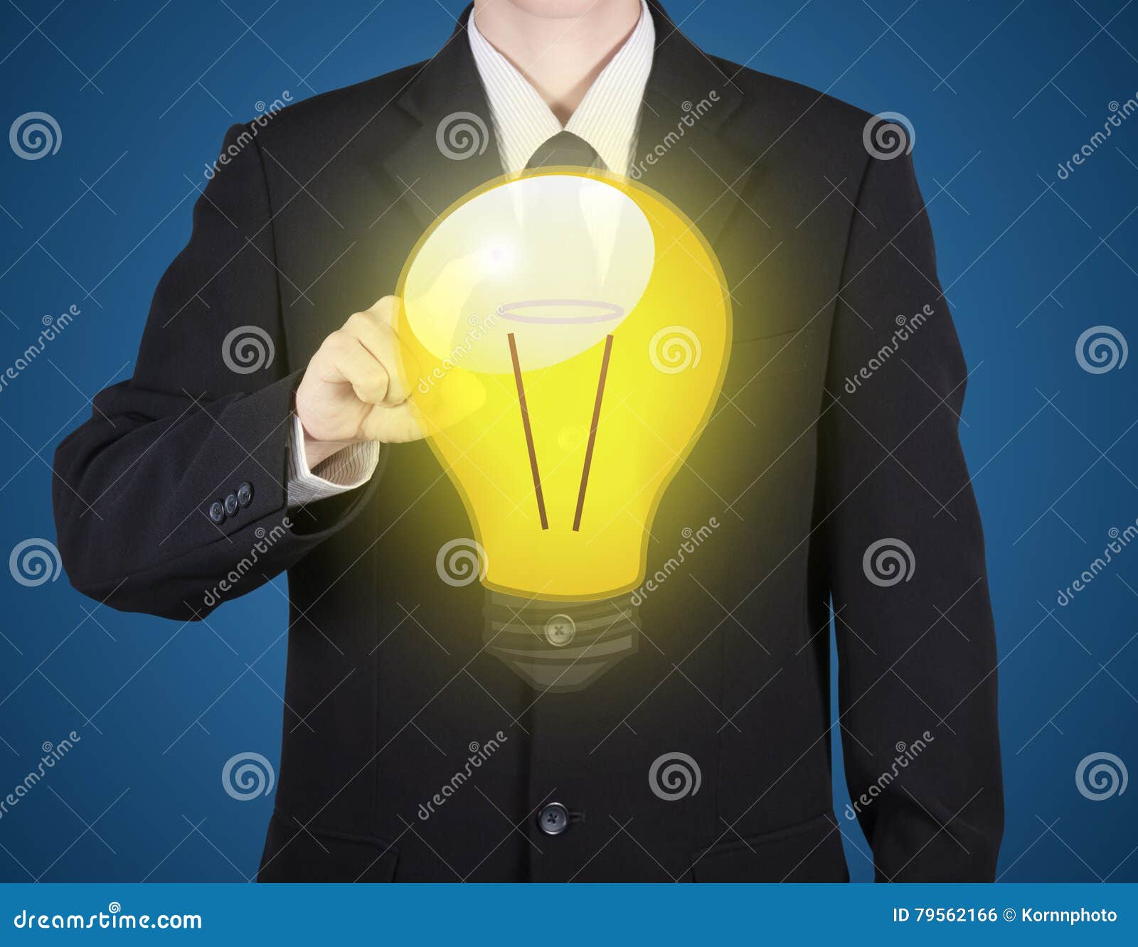 Finger of Businessman Press To Bulb Stock Illustration - Illustration ...