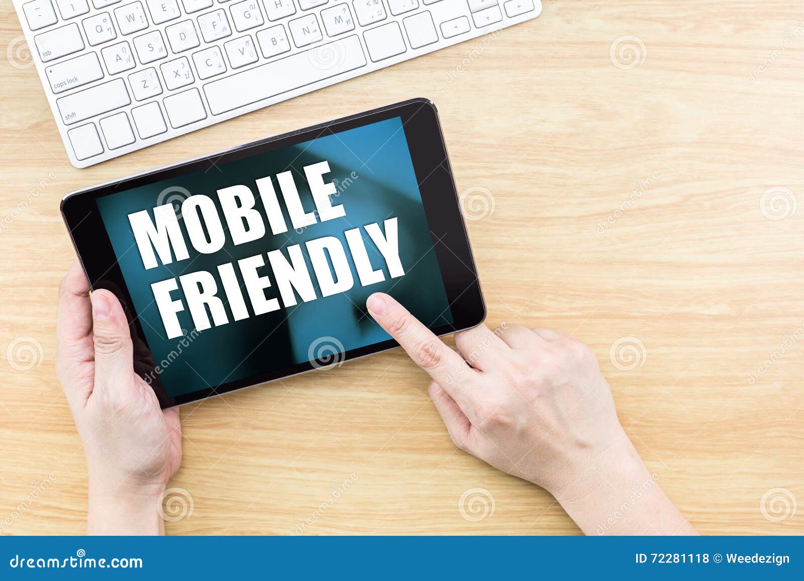 Finger Click Screen with Mobile Friendly Word with Keyboard on W Stock ...