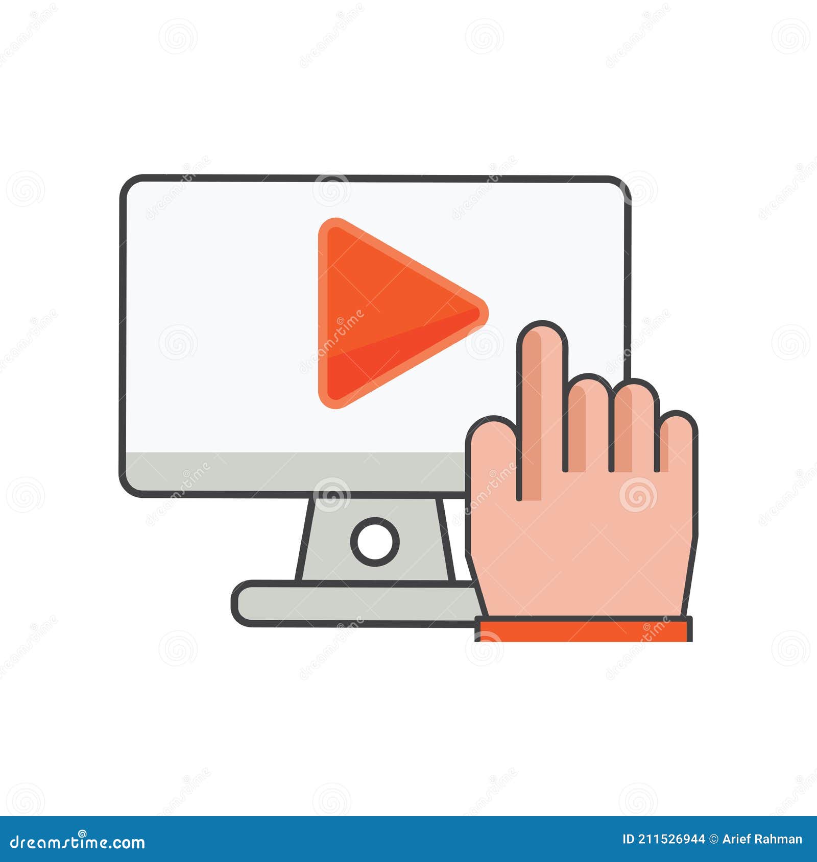 Finger Clicking on Computer with Play Icon. Mobile Entertaintment ...