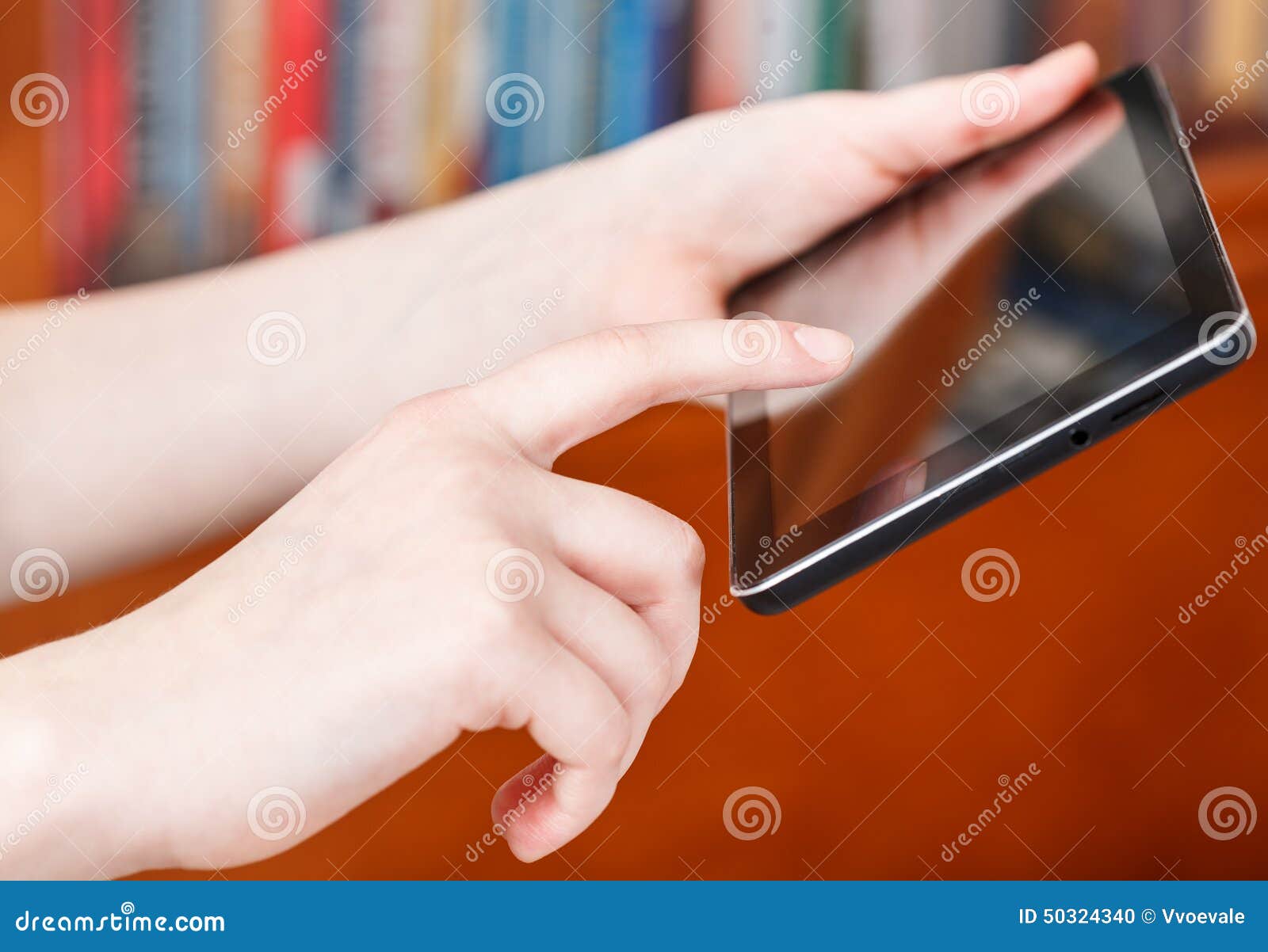 Finger Clicking Touchpad Screen in Library Stock Photo - Image of click ...