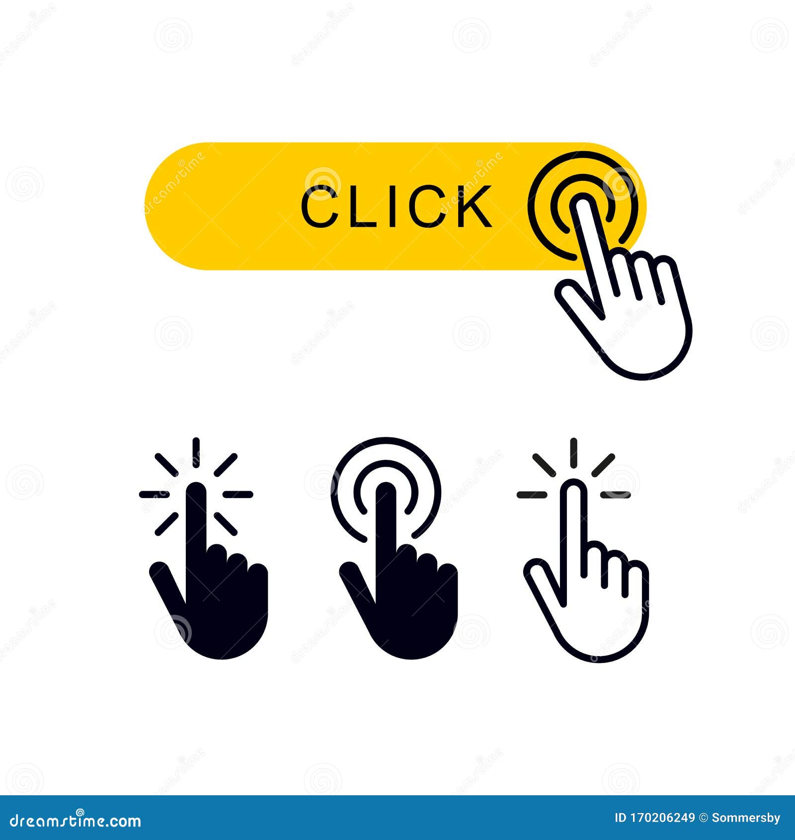 Finger Clicks on Yellow Button and Set Hand Pointer or Mouse Cursor ...