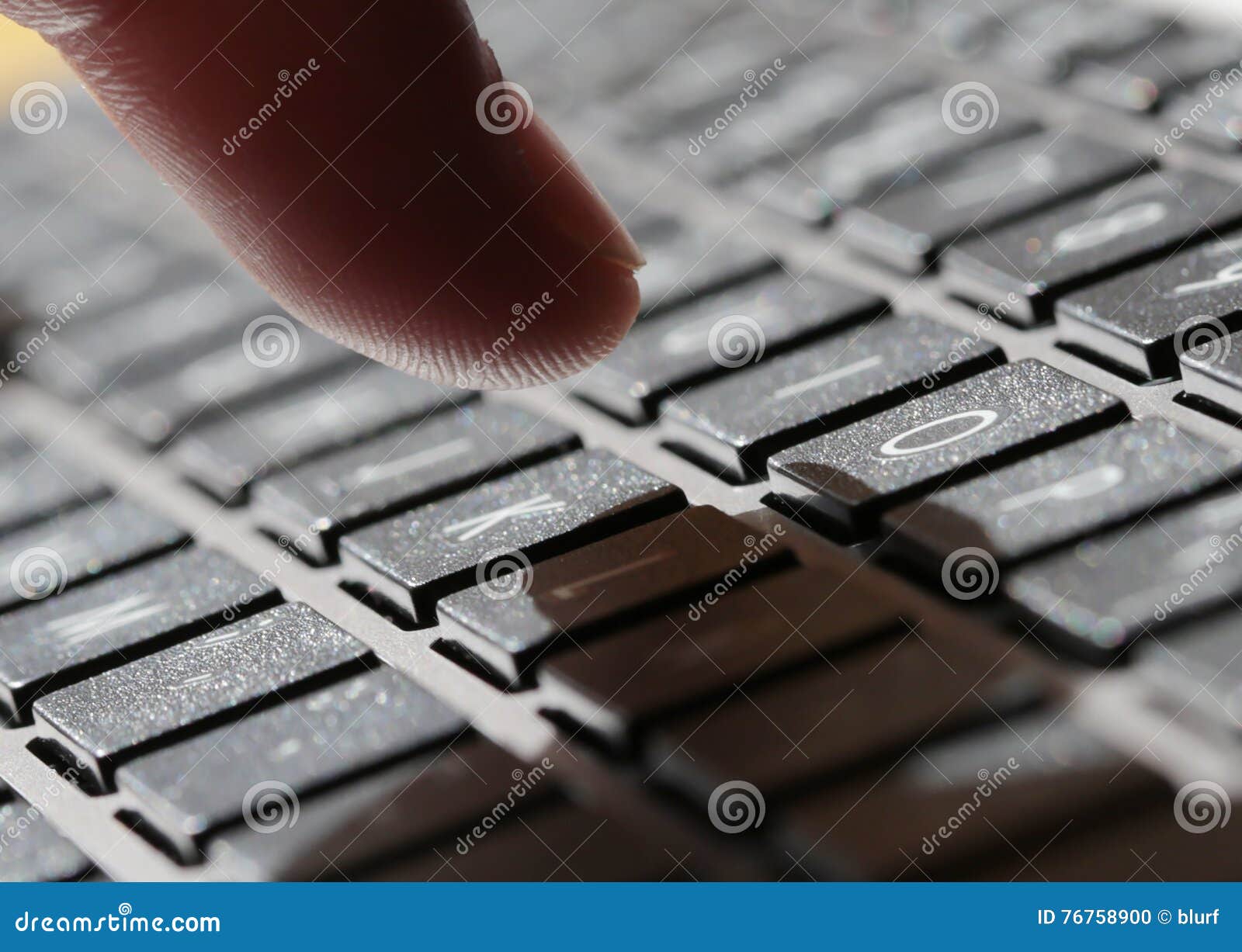 Finger on computer keys stock photo. Image of press, control - 76758900