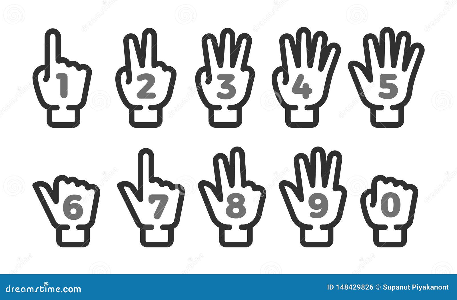 Black Number 4 Counting Fingers