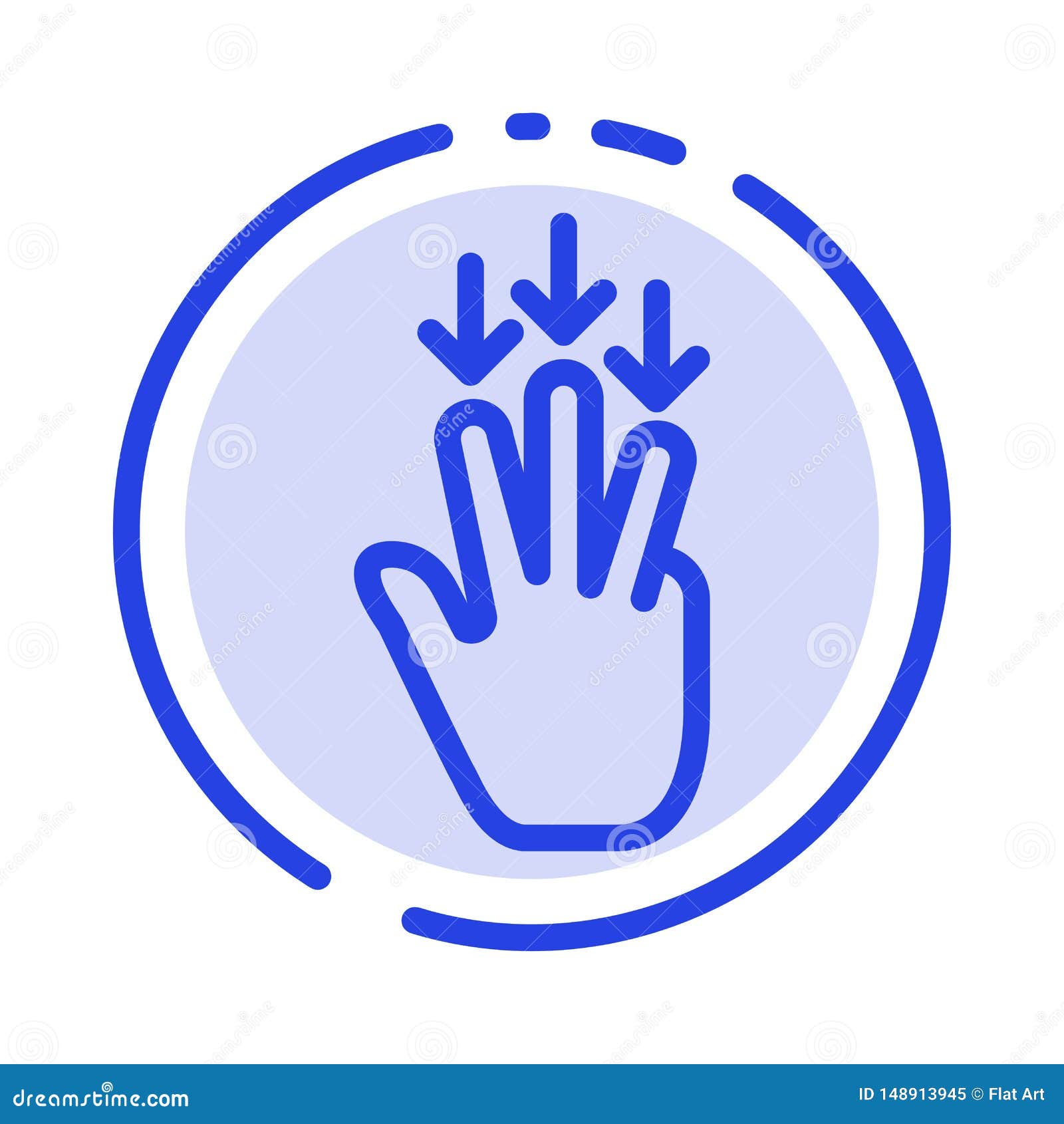 Finger, Down, Arrow, Gestures Blue Dotted Line Line Icon Stock Vector ...