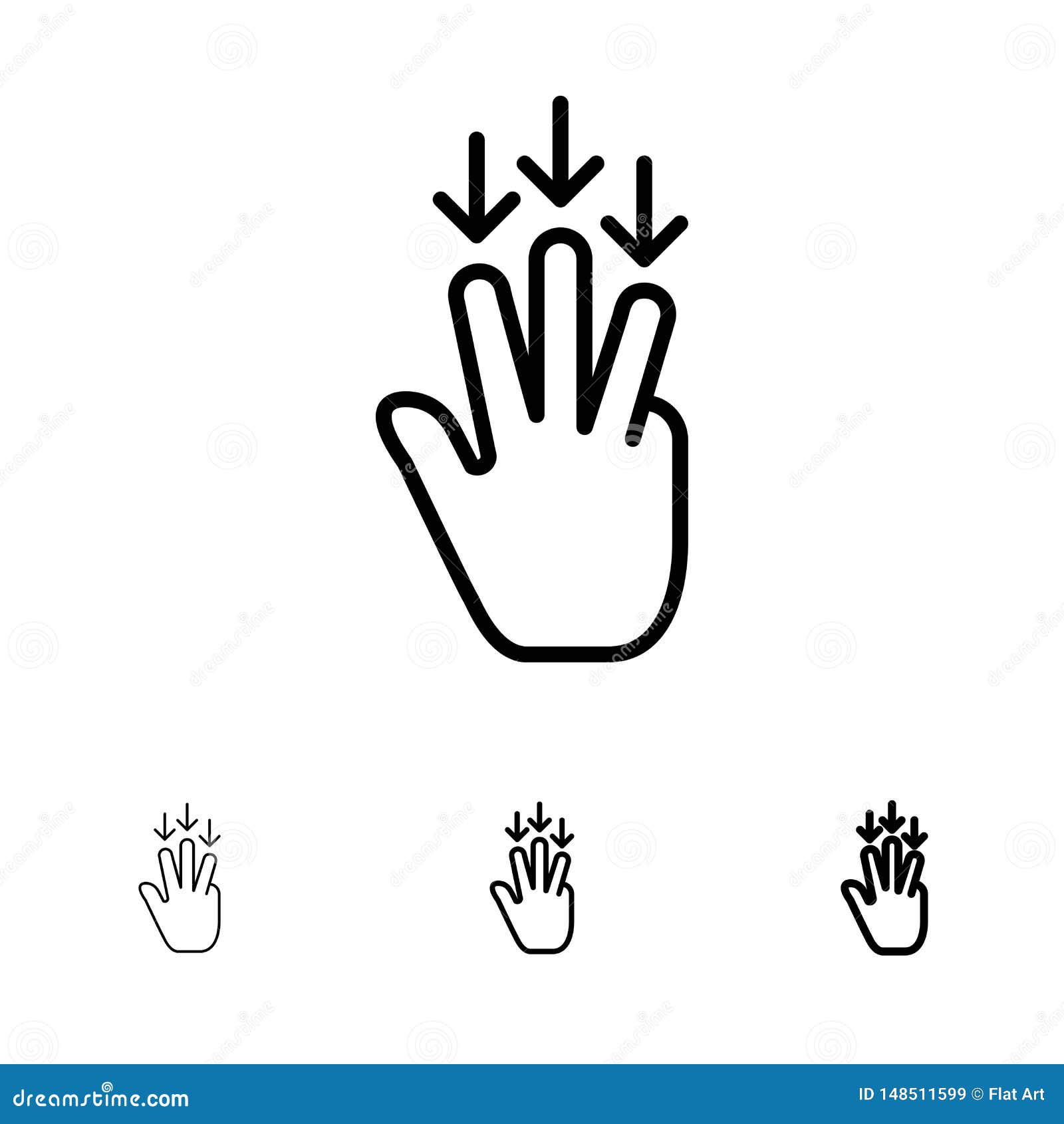 Finger, Down, Arrow, Gestures Bold and Thin Black Line Icon Set Stock ...