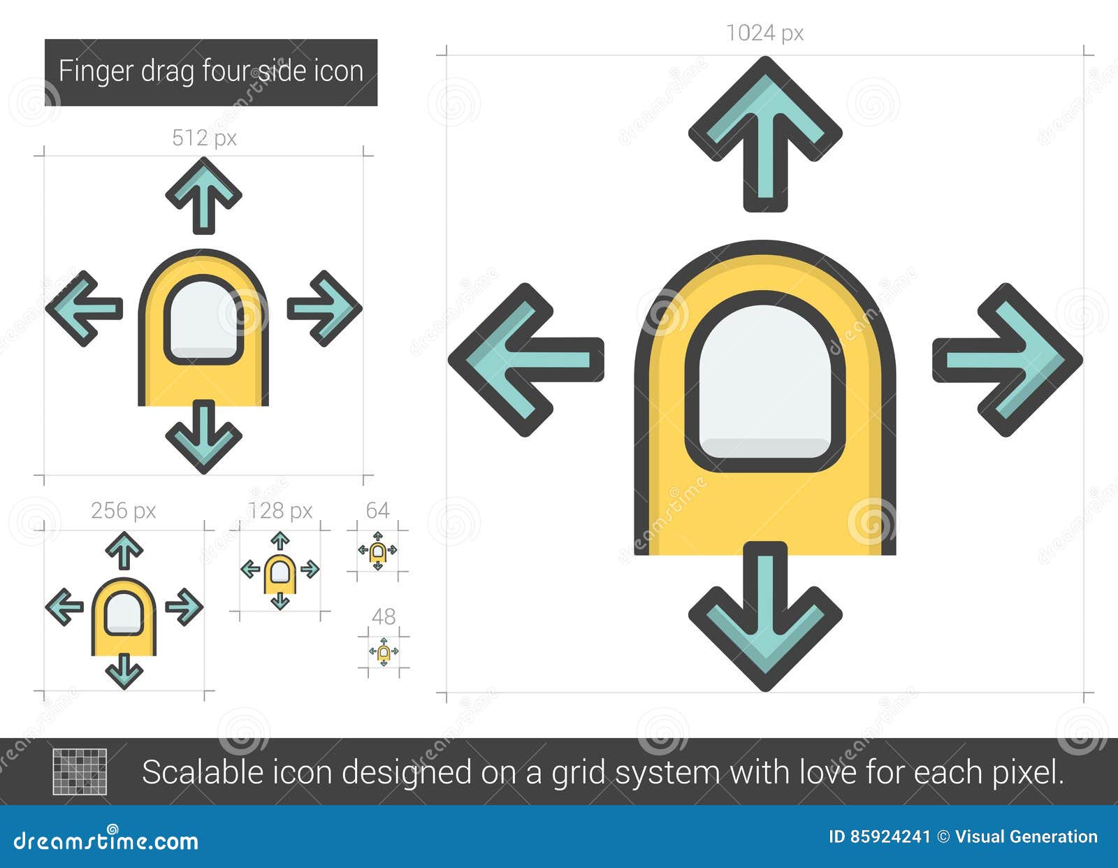 Finger Drag Four Side Line Icon. Stock Vector - Illustration of ...